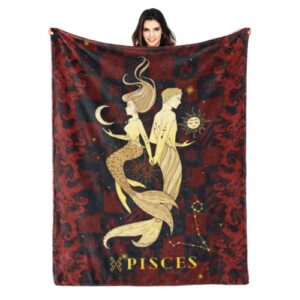 zewasiil constellation pisces throw blanket 60"x50" flannel zodiac sign for couch bed sofa travelling camping for ​kids adults