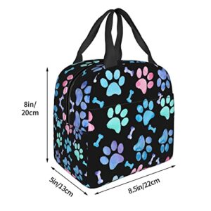 Paw Print Dog Watercolor Reusable Insulated Lunch Bag For Women Men Waterproof Tote Lunch Box Thermal Cooler Lunch Tote Bag For Work Office Travel Picnic