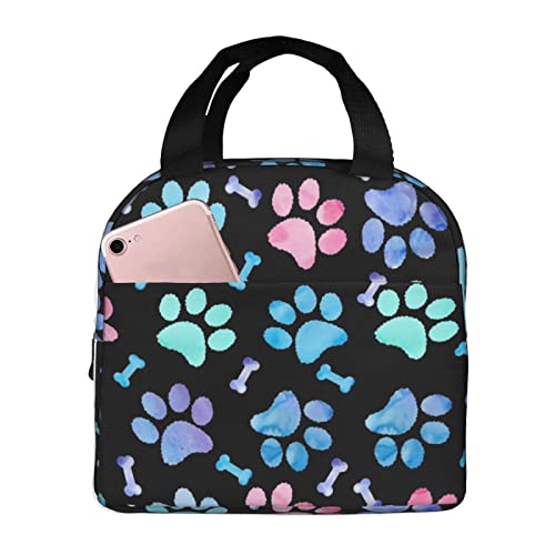 Paw Print Dog Watercolor Reusable Insulated Lunch Bag For Women Men Waterproof Tote Lunch Box Thermal Cooler Lunch Tote Bag For Work Office Travel Picnic