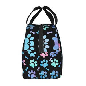 Paw Print Dog Watercolor Reusable Insulated Lunch Bag For Women Men Waterproof Tote Lunch Box Thermal Cooler Lunch Tote Bag For Work Office Travel Picnic