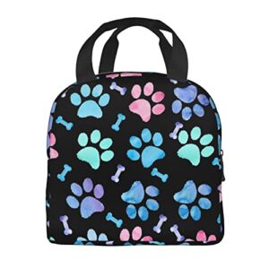 Paw Print Dog Watercolor Reusable Insulated Lunch Bag For Women Men Waterproof Tote Lunch Box Thermal Cooler Lunch Tote Bag For Work Office Travel Picnic