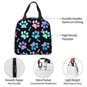 Paw Print Dog Watercolor Reusable Insulated Lunch Bag For Women Men Waterproof Tote Lunch Box Thermal Cooler Lunch Tote Bag For Work Office Travel Picnic