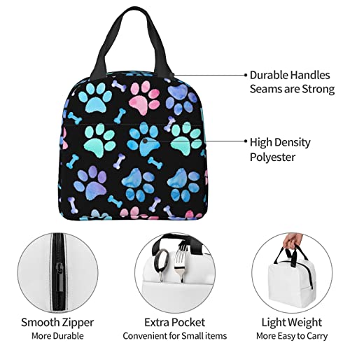 Paw Print Dog Watercolor Reusable Insulated Lunch Bag For Women Men Waterproof Tote Lunch Box Thermal Cooler Lunch Tote Bag For Work Office Travel Picnic