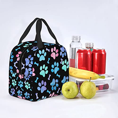 Paw Print Dog Watercolor Reusable Insulated Lunch Bag For Women Men Waterproof Tote Lunch Box Thermal Cooler Lunch Tote Bag For Work Office Travel Picnic