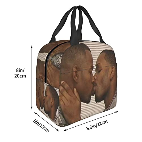 Two Black Men Kissing Meme Reusable Insulated Lunch Bag For Women Men Waterproof Tote Lunch Box Thermal Cooler Lunch Tote Bag For Work Office Travel Picnic