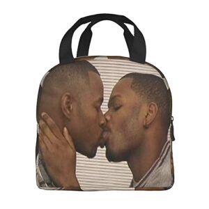 Two Black Men Kissing Meme Reusable Insulated Lunch Bag For Women Men Waterproof Tote Lunch Box Thermal Cooler Lunch Tote Bag For Work Office Travel Picnic