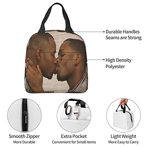 Two Black Men Kissing Meme Reusable Insulated Lunch Bag For Women Men Waterproof Tote Lunch Box Thermal Cooler Lunch Tote Bag For Work Office Travel Picnic