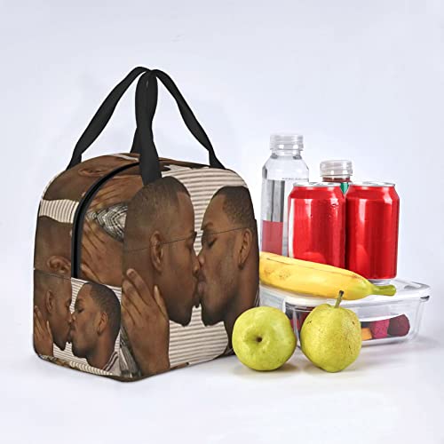 Two Black Men Kissing Meme Reusable Insulated Lunch Bag For Women Men Waterproof Tote Lunch Box Thermal Cooler Lunch Tote Bag For Work Office Travel Picnic