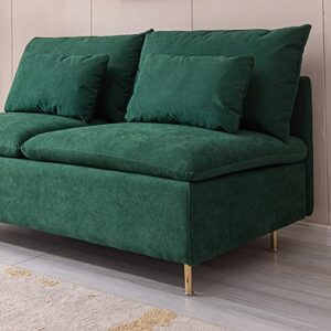 JULYFOX Emerald Green Loveseat Sofa Armless, 60 in Overstuffed Mid Century Modern Fabric Couch Pillow Back 700 lbs Heavy Duty for Small Spaces