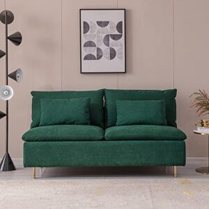 JULYFOX Emerald Green Loveseat Sofa Armless, 60 in Overstuffed Mid Century Modern Fabric Couch Pillow Back 700 lbs Heavy Duty for Small Spaces