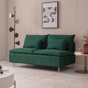 JULYFOX Emerald Green Loveseat Sofa Armless, 60 in Overstuffed Mid Century Modern Fabric Couch Pillow Back 700 lbs Heavy Duty for Small Spaces