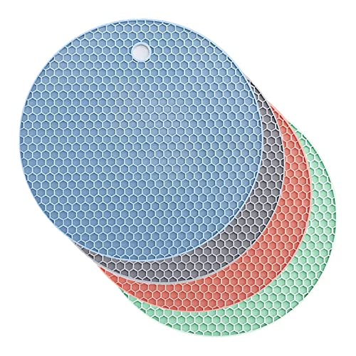 Circular Silicone Trivet Mat Hot Pot Heat Insulation Pad Multi-Function Cellular Silicone Hot Pad Non-Slip Placemats 4 Pack