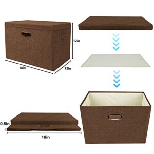 DAYARD Foldable Storage Boxes with Lids Linen Fabric Stackable Storage Bins Organizer Containers Baskets Cube with Cover for Closet Office Nursery, Coffee Large (18 x 12 x 12)…