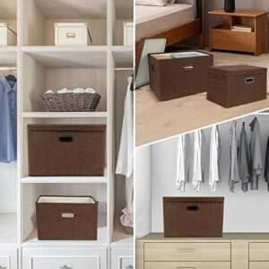 DAYARD Foldable Storage Boxes with Lids Linen Fabric Stackable Storage Bins Organizer Containers Baskets Cube with Cover for Closet Office Nursery, Coffee Large (18 x 12 x 12)…