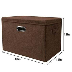 DAYARD Foldable Storage Boxes with Lids Linen Fabric Stackable Storage Bins Organizer Containers Baskets Cube with Cover for Closet Office Nursery, Coffee Large (18 x 12 x 12)…