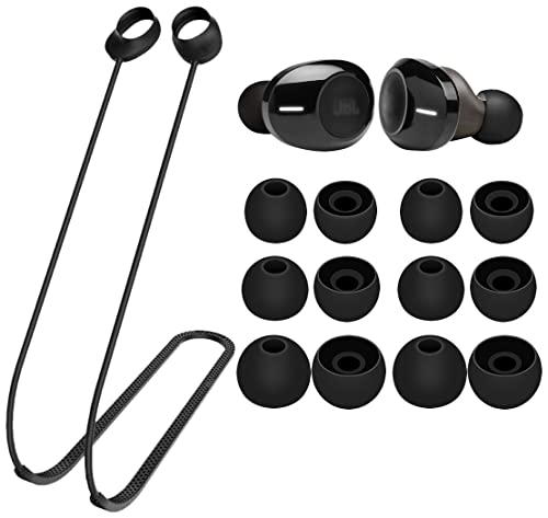 IiEXCEL Strap Ear Tips Kit Compatible with JBL Tune 120TWS / 125TWS, Anti-Lost Soft Silicone Lanyard Neck Rope Cord Lease Gel Eartips Skin Accessories Compatible with JBL Tune 125TWS / 120TWS - Black