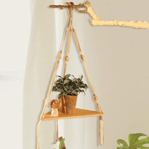 loensy Macrame Hanging Shelf Corner Rope Shelf Floating Shelf for Bookshelf Indoor