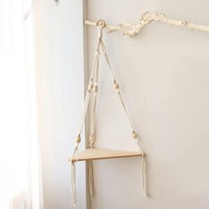 loensy Macrame Hanging Shelf Corner Rope Shelf Floating Shelf for Bookshelf Indoor