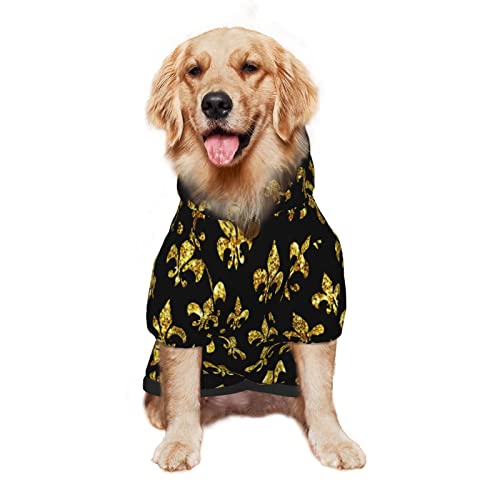 Large Dog Hoodie Mardi-Gras-Golden Pet Clothes Sweater with Hat Soft Cat Outfit Coat Xx-Large