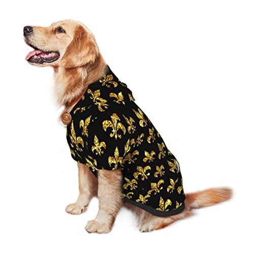 Large Dog Hoodie Mardi-Gras-Golden Pet Clothes Sweater with Hat Soft Cat Outfit Coat Xx-Large