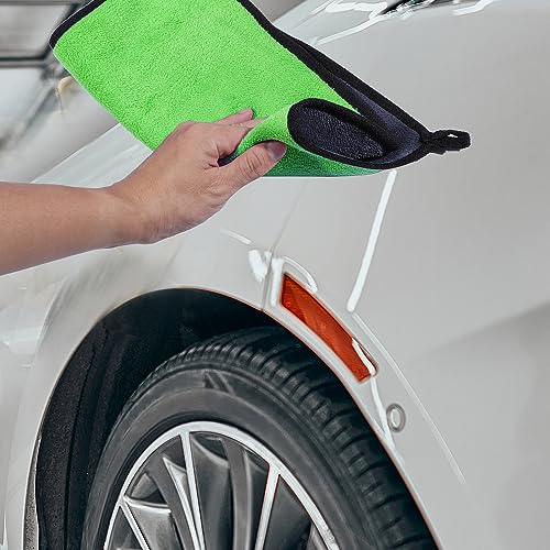 X AUTOHAUX 2pcs Microfibre Car Drying Towel 30 x 40cm 600GSM Highly Absorbent Car Drying Cloth Window Cleaner Gray Green