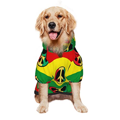 Large Dog Hoodie Rasta-Peace-Sign Pet Clothes Sweater with Hat Soft Cat Outfit Coat Small