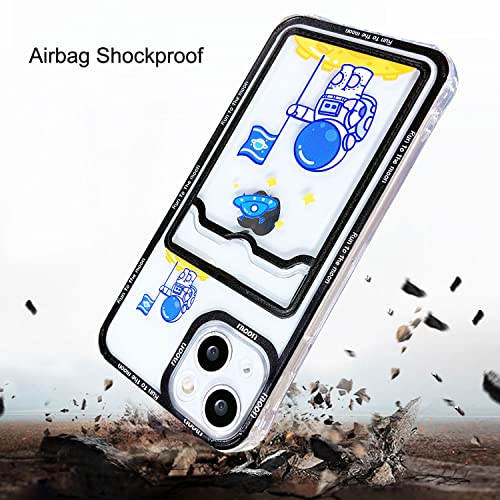 CEOKOK Compatible for iPhone 14 Case with Card Holder Slot Clear Design Astronaut Cute Aesthetic Transparent Anime Pattern Men Women Girls Kids Soft Silicone TPU Cool Protective Phone Case Cover