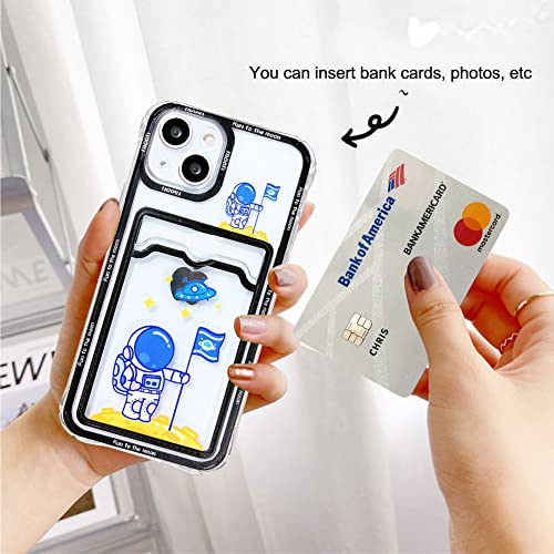 CEOKOK Compatible for iPhone 14 Case with Card Holder Slot Clear Design Astronaut Cute Aesthetic Transparent Anime Pattern Men Women Girls Kids Soft Silicone TPU Cool Protective Phone Case Cover