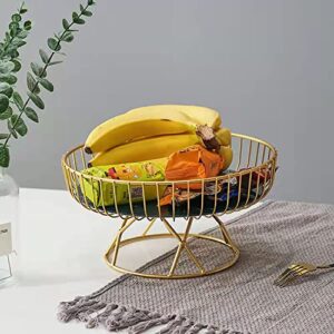 wentian Fruit Bowl 2 in 1 Iron Fruit Basket and Glass Tray Countertop Vegetables Storage Basket (Gold and white)