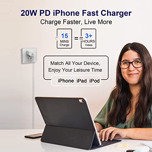 iPhone Fast Charger, [Apple MFi Certified] 3 Pack PD 20W USB C Wall Charger Blocks with 3 Pack 6FT Fast Charging Lightning Cables Compatible for iPhone 14/13/12/11/Pro Max/XS/XR/X/8/7, iPad