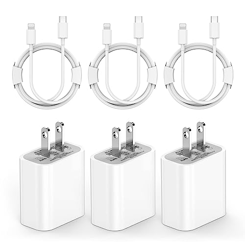 iPhone Fast Charger, [Apple MFi Certified] 3 Pack PD 20W USB C Wall Charger Blocks with 3 Pack 6FT Fast Charging Lightning Cables Compatible for iPhone 14/13/12/11/Pro Max/XS/XR/X/8/7, iPad