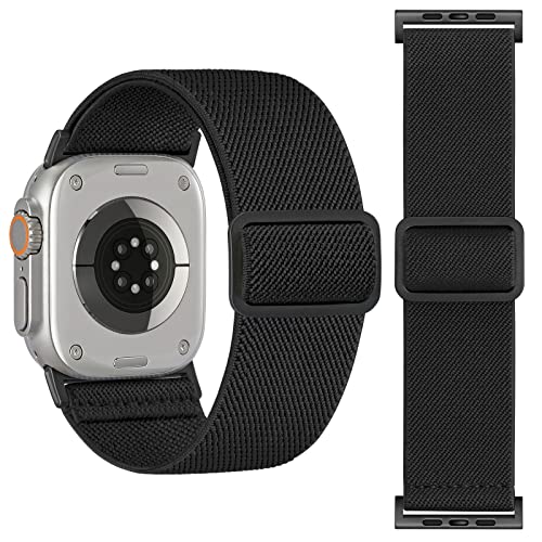 30MM Wide Stretchy Nylon Compatible with Apple Watch Ultra Band 49mm 44mm 45mm 42mm, Adjustable Sport Soft Elastic for Apple Watch Band Men Boys, Wristband for iWatch SE 8 7 6 5 4 3 (Black)