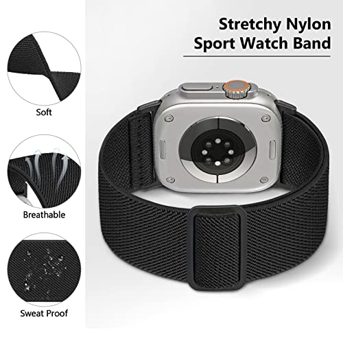 30MM Wide Stretchy Nylon Compatible with Apple Watch Ultra Band 49mm 44mm 45mm 42mm, Adjustable Sport Soft Elastic for Apple Watch Band Men Boys, Wristband for iWatch SE 8 7 6 5 4 3 (Black)