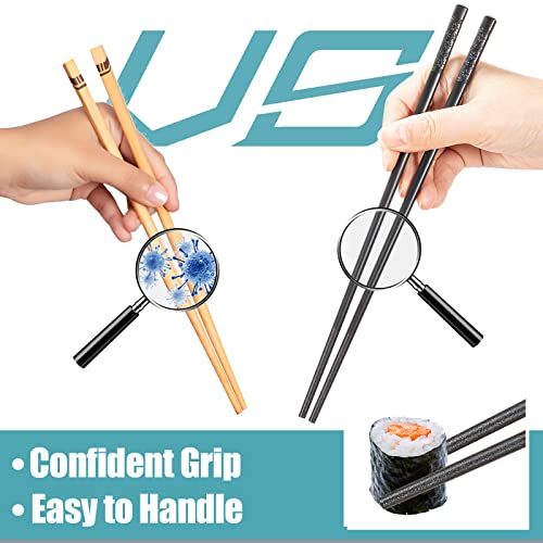 5 Pairs Reusable Chopsticks Dishwasher Safe,9.5 Inch Fiberglass Chopsticks Set, Japanese Chinese Korean Chopsticks for Food, Non-Slip, Easy to Use (Black Chopsticks) (D)