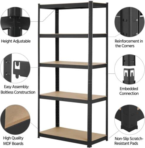 AUTOFU Storage Shelves,5 Tier Adjustable Garage Storage Shelving, Heavy Duty Metal Storage Rack Shelf Unit for Warehouse, 195x100x50cm