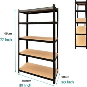 AUTOFU Storage Shelves,5 Tier Adjustable Garage Storage Shelving, Heavy Duty Metal Storage Rack Shelf Unit for Warehouse, 195x100x50cm