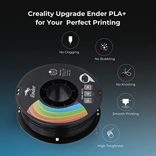 Official Creality Upgrade Ender 3D Printer Filament, Black PLA+ Filament 1.75mm, 1kg Spool (2.2lbs), Accuracy +/- 0.02mm, 3D Printing Filament, Strong Toughness, Vacuum Packaging, Environment Friendly