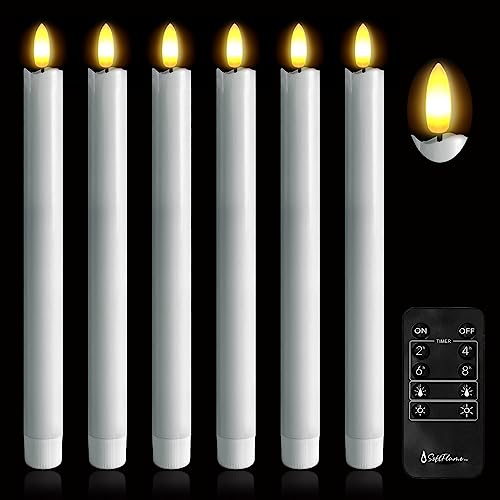 Arora Remote Control Flameless Taper Candles, S/6 3D Flickering Battery Operated LED Window Candles Encased with Real Wax to Light Up Your Home