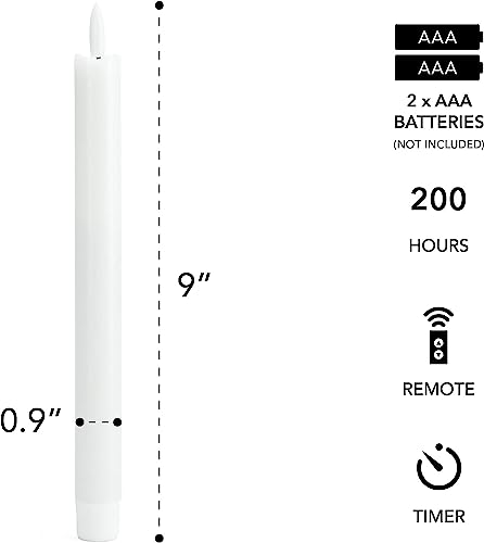 Arora Remote Control Flameless Taper Candles, S/6 3D Flickering Battery Operated LED Window Candles Encased with Real Wax to Light Up Your Home