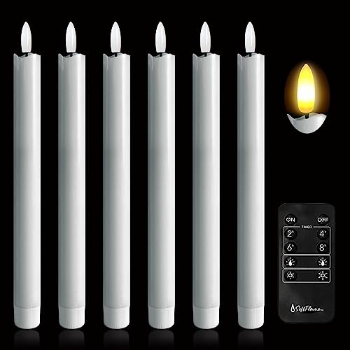 Arora Remote Control Flameless Taper Candles, S/6 3D Flickering Battery Operated LED Window Candles Encased with Real Wax to Light Up Your Home