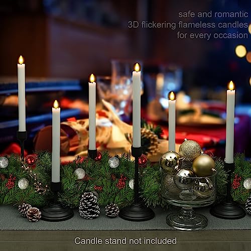 Arora Remote Control Flameless Taper Candles, S/6 3D Flickering Battery Operated LED Window Candles Encased with Real Wax to Light Up Your Home