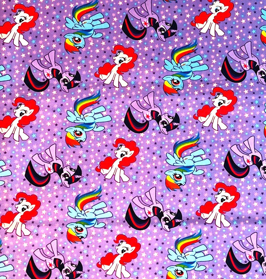 3/4 Yard - Little Pony & Stars Tossed on Lavender Purple Cotton Fabric (Great for Quilting, Sewing, Craft Projects, Throw Pillows & More) 3/4 Yard (27 Inches) X 44 Inches