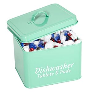 webake dishwasher pod container tablet holder, farmhouse metal dishwasher pods storage container with lid for kitchen organization and storage