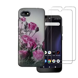 tznzxm [2-pack] for orbic joy tempered glass screen protector,orbic joy case, orbic joy rc608l phone case, rose painting design flexible tpu non-slip cover rubber slim case for orbic joy rc608l