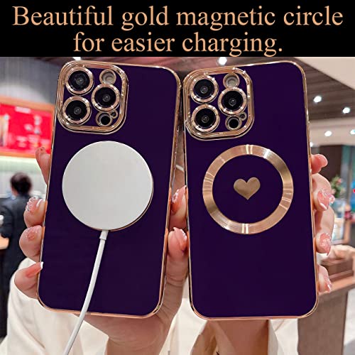 Weonmov Magnetic Case for iPhone 14 Pro Max Case for Women Men [ Compatible with MagSafe ], Cute Love Heart Soft Back Cover Raised Full Camera Lens Protection Phone Case (6.7") - Purple