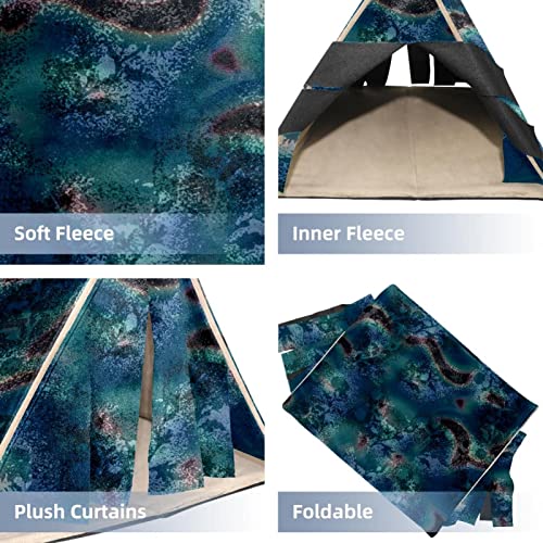 Y-DSIWX Guinea Pig House Bed, Rabbit Large Hideout, Small Animals Nest Hamster Cage Habitats Abstract Oil Painting Texture Blue