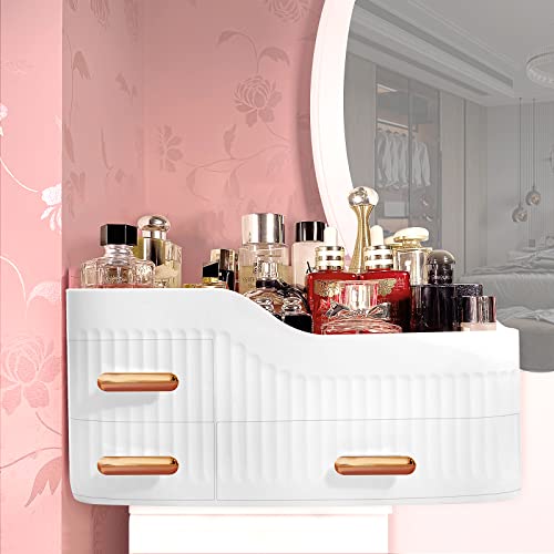 Diesisa Makeup Organizer, Cosmetic Organizer Countertop, Bathroom and Bedroom Desk Cosmetics Organizer, Large Capacity 3 Drawer for Cosmetics, Lotions, Lipsticks, Nail Care, Brushes - White