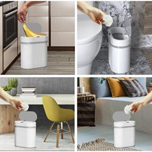 JHZWD Motion Sensor Bathroom Trash Can 2.8 Gallon Touchless Automatic Garbage Can with Lid, Small Waterproof Trash Bin for Office Bedroom Living Room - White