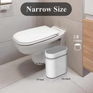 JHZWD Motion Sensor Bathroom Trash Can 2.8 Gallon Touchless Automatic Garbage Can with Lid, Small Waterproof Trash Bin for Office Bedroom Living Room - White