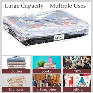 6 Pieces Zippered Storage Bags Clear Sweater Storage Bag PVC Plastic Storage Bags for Blankets Clothes Closet Quilt Pillow Bed Sheet Organizer with Zipper and Label (14.2 x 12 x 3.2 Inch)